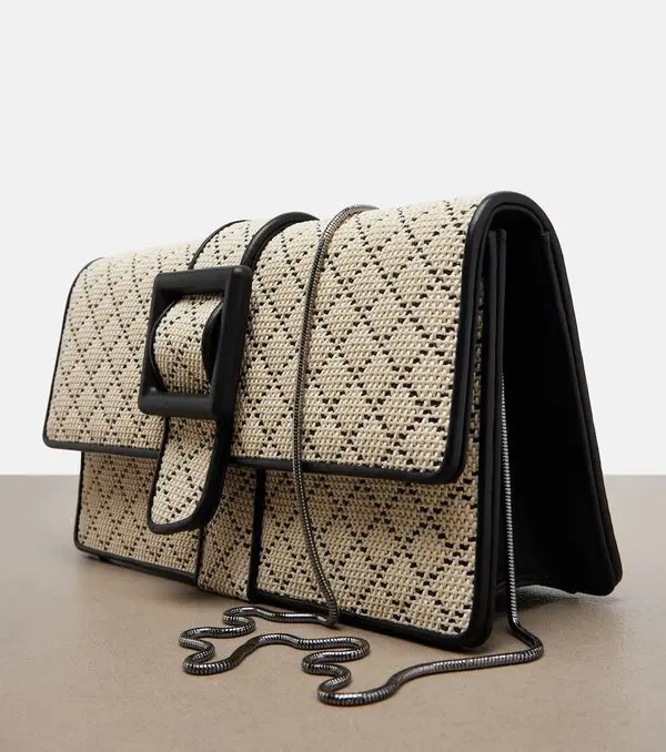Manolo Blahnik Raffia-effect Clutch With Chain Strap