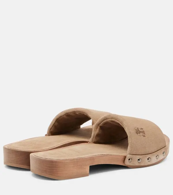 Brunello Cucinelli Suede Open Toe Clogs