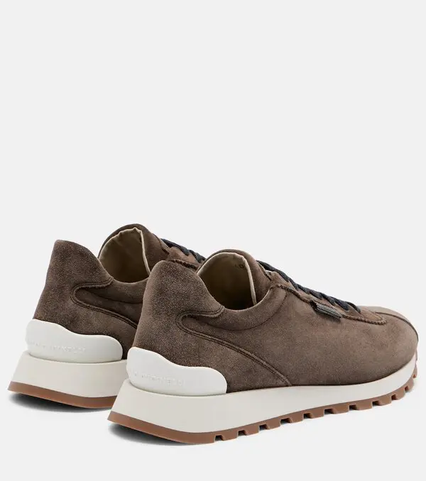 Brunello Cucinelli Monili Suede Lace-up Sneakers - Grey