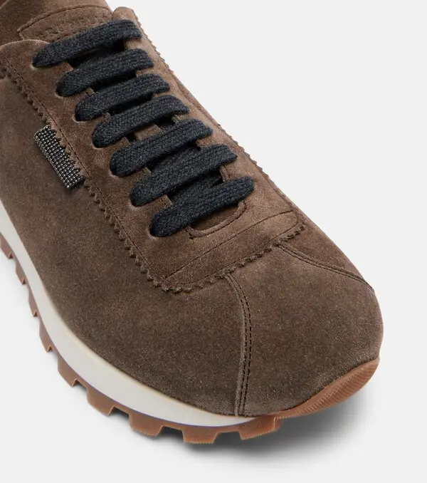 Brunello Cucinelli Monili Suede Lace-up Sneakers - Grey