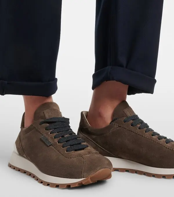 Brunello Cucinelli Monili Suede Lace-up Sneakers - Grey