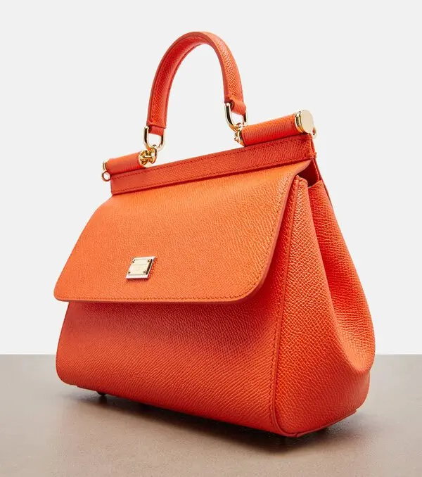 Dolce & Gabbana Sicily Small Leather Top Handle Bag - Orange
