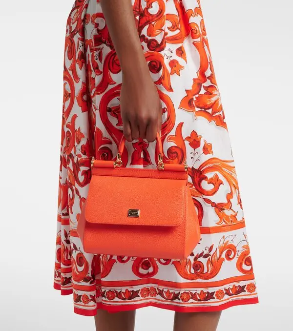 Dolce & Gabbana Sicily Small Leather Top Handle Bag - Orange