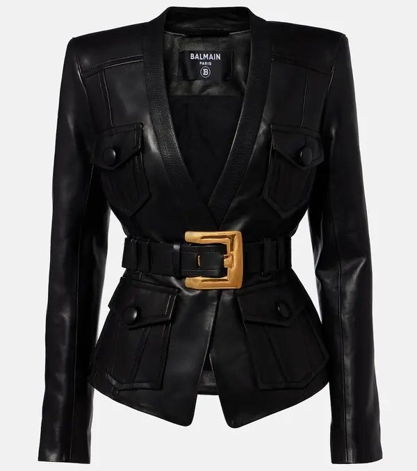 Balmain Belted Leather Jacket