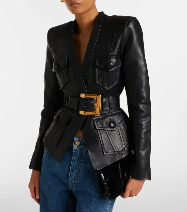Balmain Belted Leather Jacket