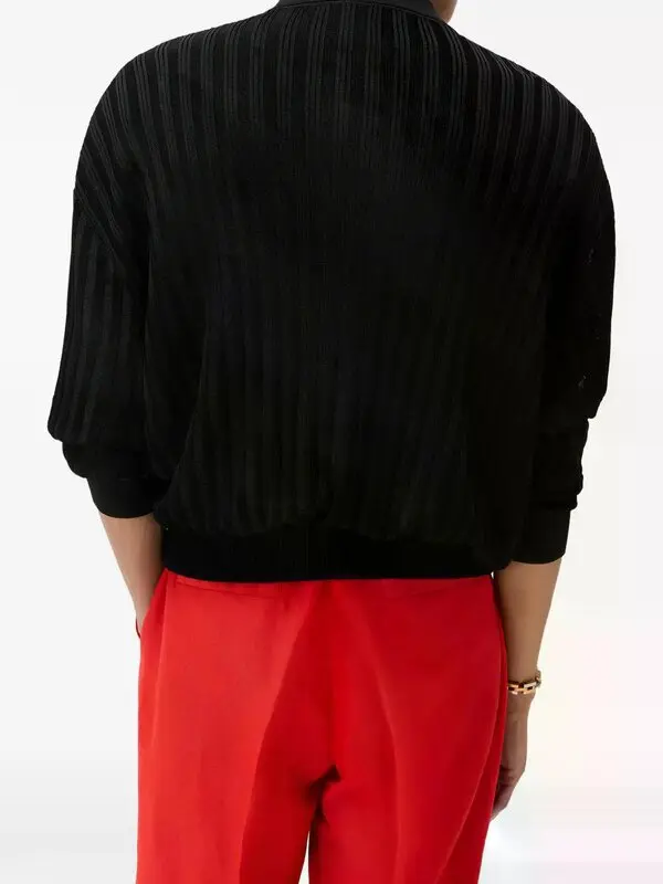 Versace Printed Silk Inserts Knit Zip Cardigan