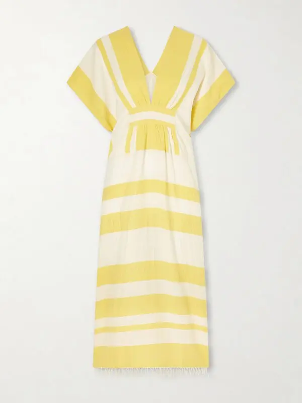 LEMLEM Gasira Striped Cotton-blend Maxi Dress - Yellow