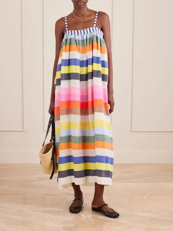 LEMLEM Eda Striped Cotton-gauze Midi Dress