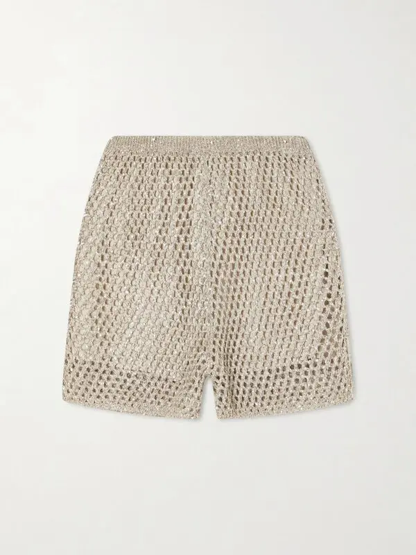 Brunello Cucinelli Sequined Crocheted Cotton Mini Shorts - Silver