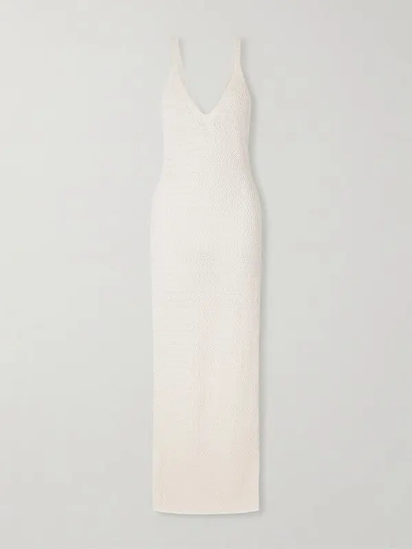 Balmain Crocheted V-neck Maxi Dress - Neutrals