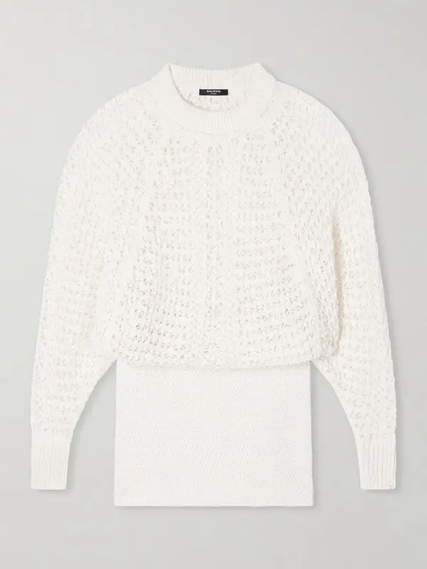 Balmain Crocheted Mini Dress - Neutrals