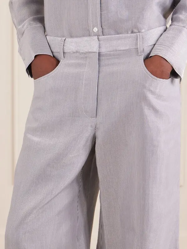 TWP Dylan Striped Cotton-blend Gabardine Wide-leg Trousers