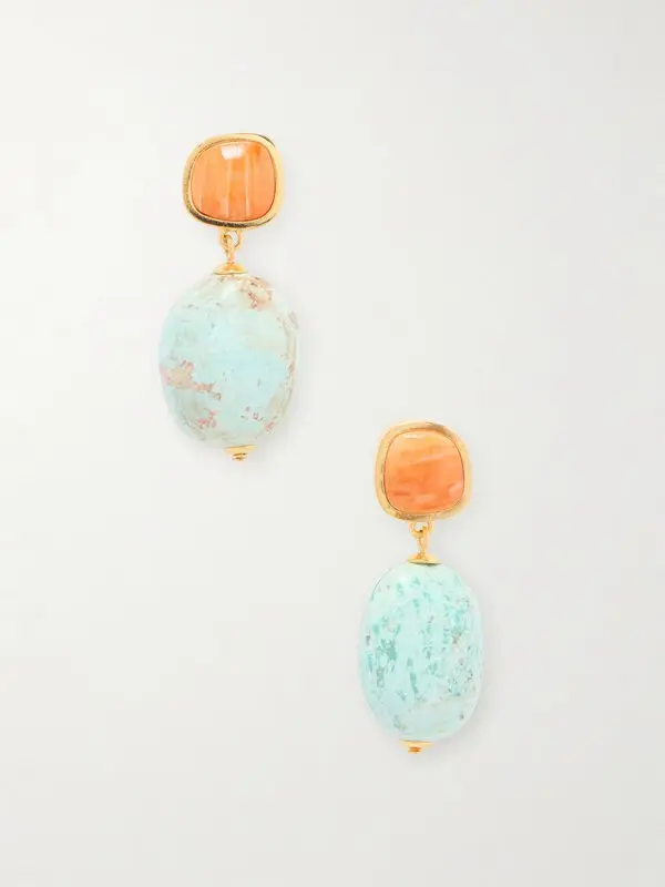 LIZZIE FORTUNATO Gold-plated, Shell, And Turquoise Drop Earrings - Multi