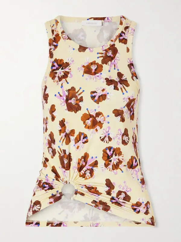 Rabanne Gathered Floral-print Jersey Tank Top - Yellow