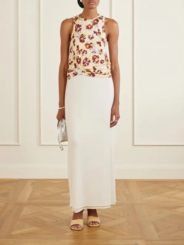 Rabanne Gathered Floral-print Jersey Tank Top - Yellow