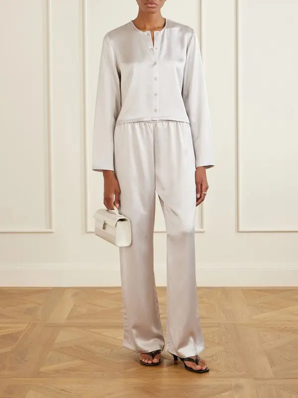 LESET Barb Cropped Satin Cardigan - Silver