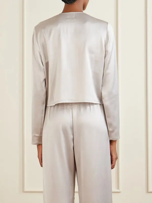 LESET Barb Cropped Satin Cardigan - Silver