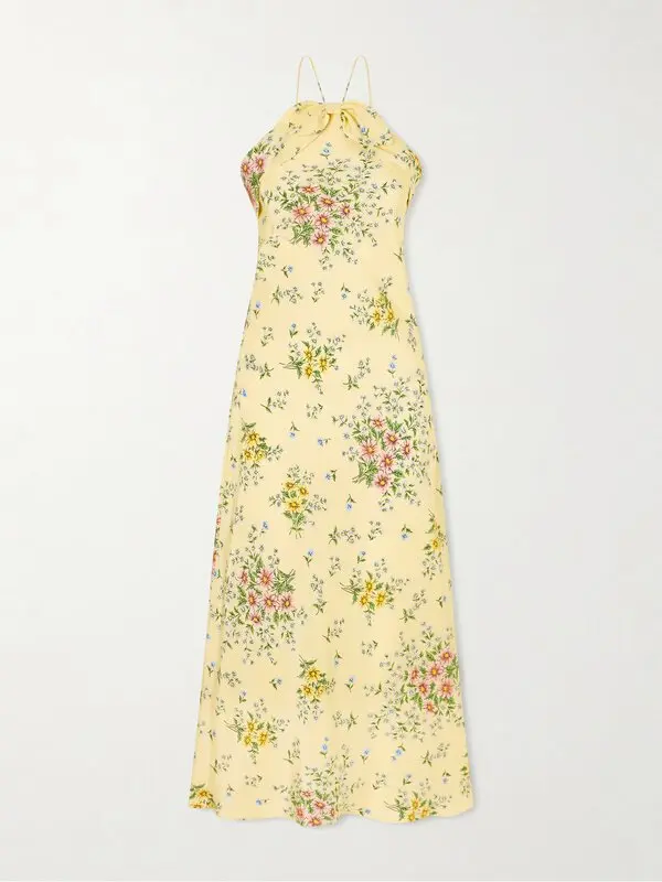 RODARTE Floral-print Halterneck Silk-crepe Midi Dress - Yellow