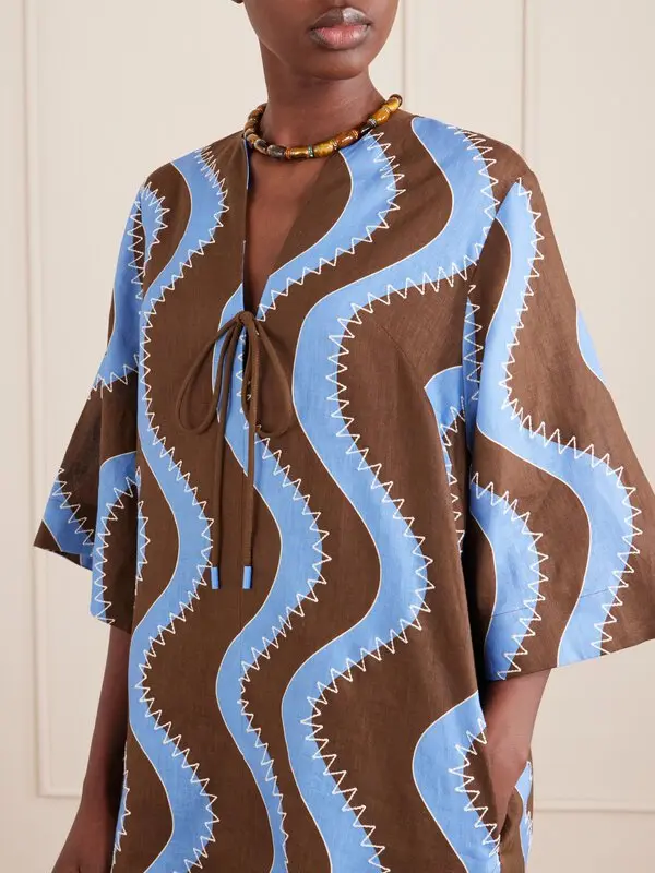 ALEMAIS Frankie Printed Embroidered Linen Mini Dress