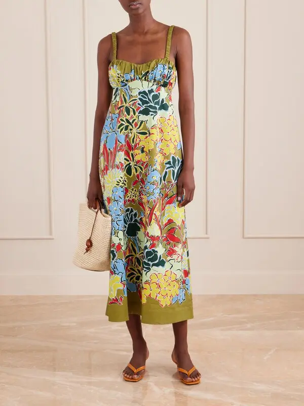ALEMAIS Solstice Floral-print Organic Cotton-poplin Midi Dress