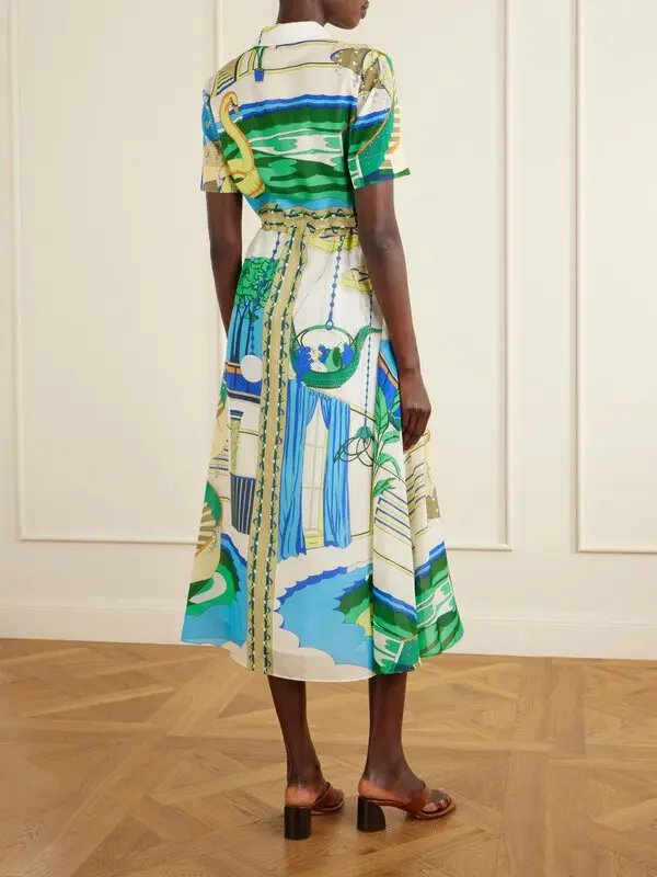 Tory Burch Belted Printed Silk And Cotton-blend Maxi Dress - Multi