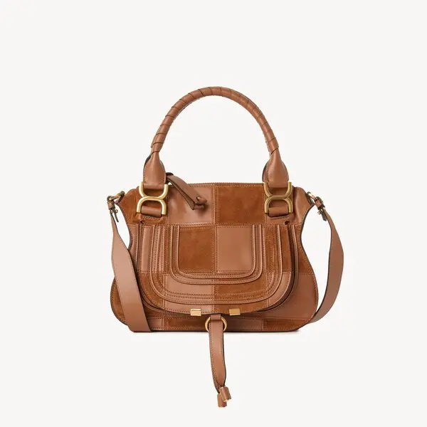 Chloé Small Marcie Bag In Grained & Suede Leather - Dusty Tan