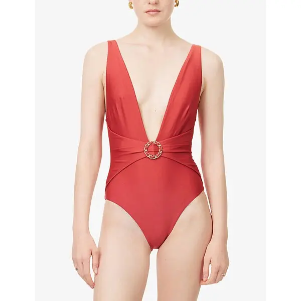 Zimmermann Roselight Plunge Chain Swimsuit - Raspberry