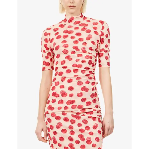 Stella McCartney Printed High-neck Mesh Top - Raspberry
