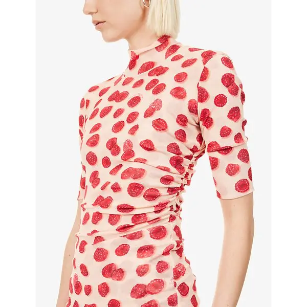 Stella McCartney Printed High-neck Mesh Top - Raspberry