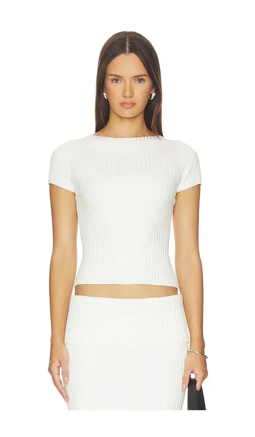 L'academie Short Sleeve Rib Knit Top - Ivory