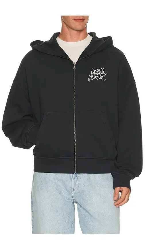 Palm Angels Palm Leaf Zipped Hoodie - Black