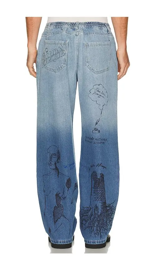 PAS UNE MARQUE Sketch Print Denim Pants