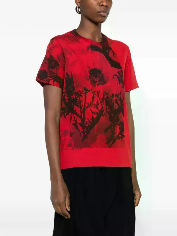 Alexander McQueen Crew Neck T-shirt With Floral Print