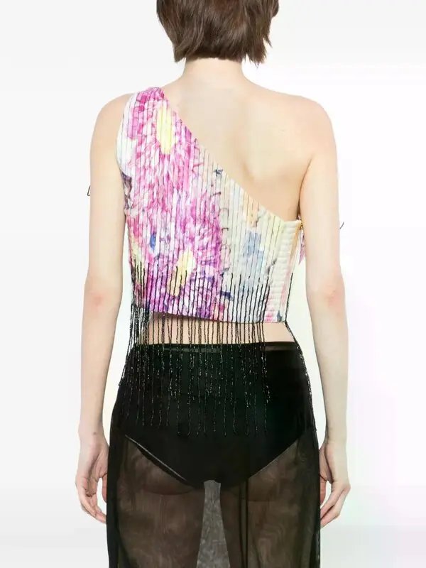 Aje One-shoulder Floral Print Blouse With Ruffle And Fringe Detail