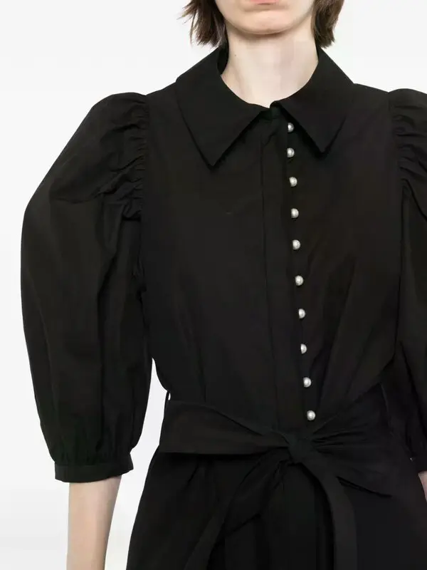 KIMHEKIM Belted Midi Dress With Spread Collar And Half-length Sleeves
