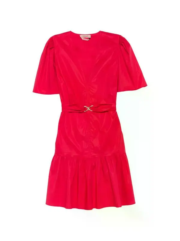 TWINSET Belted Mini Dress With V-neck And Puff Sleeves - Red