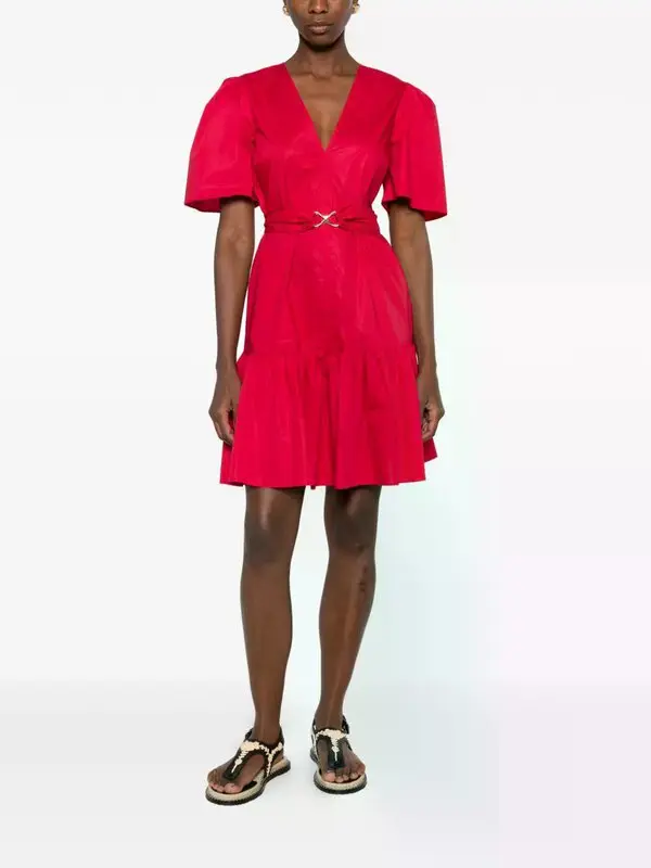 TWINSET Belted Mini Dress With V-neck And Puff Sleeves