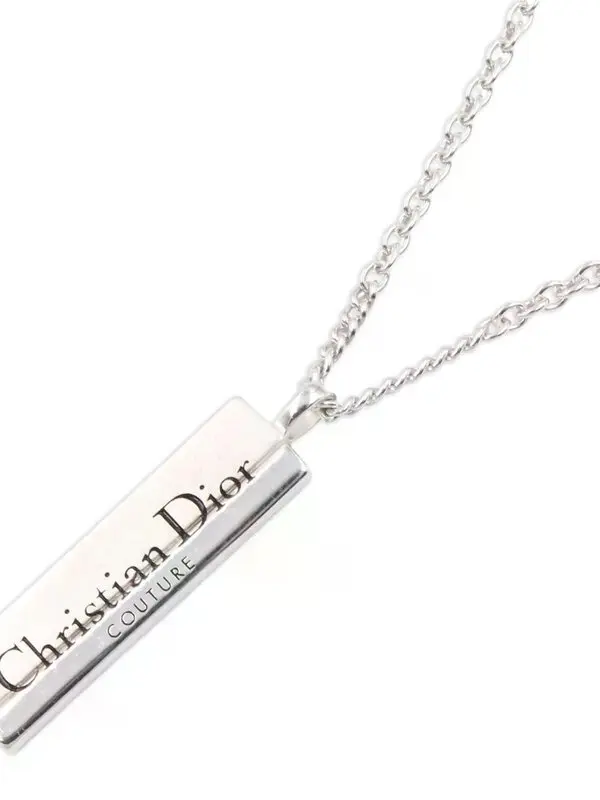 Dior Sterling Logo Engraved Bar Necklace - Silver