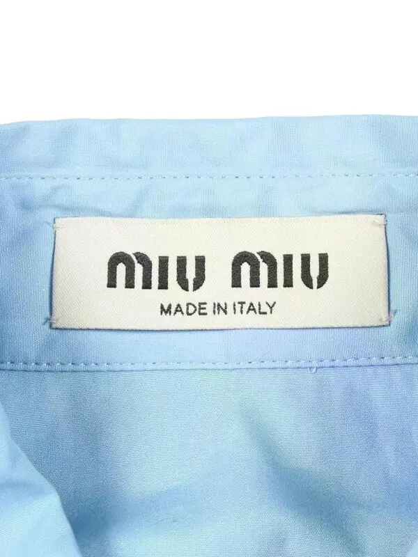 Miu Miu Sleeveless Cotton Shirt With Side Ties And Embroidered Logo - Blue