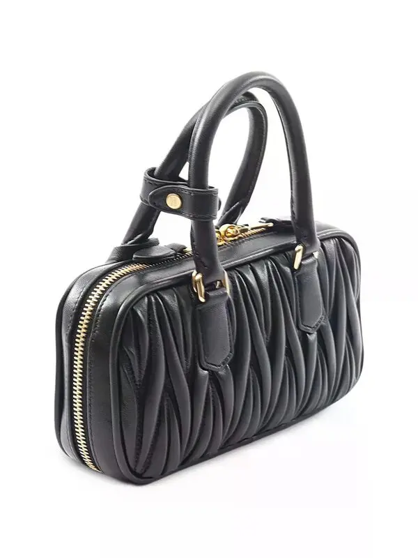 Miu Miu Matelassé Leather Handbag With Gold-tone Logo - Black