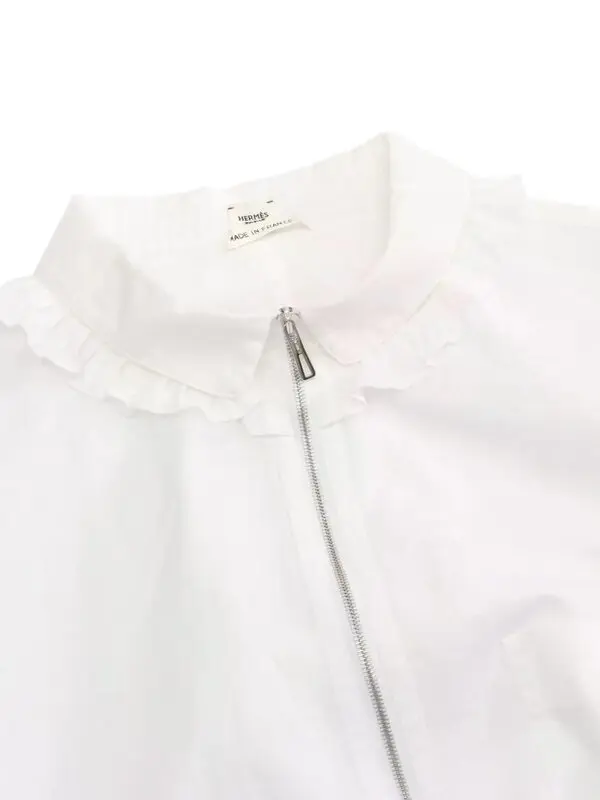 Hermès Cotton Ruffle Collar Zip-up Shirt - White