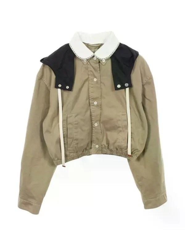 Miu Miu Cropped Blouson Jacket With Lace Trim Collar - Neutrals