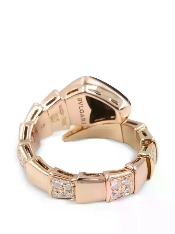 BVLGARI 18k Rose Gold Onyx And Diamond Serpenti Viper Ring - Pink