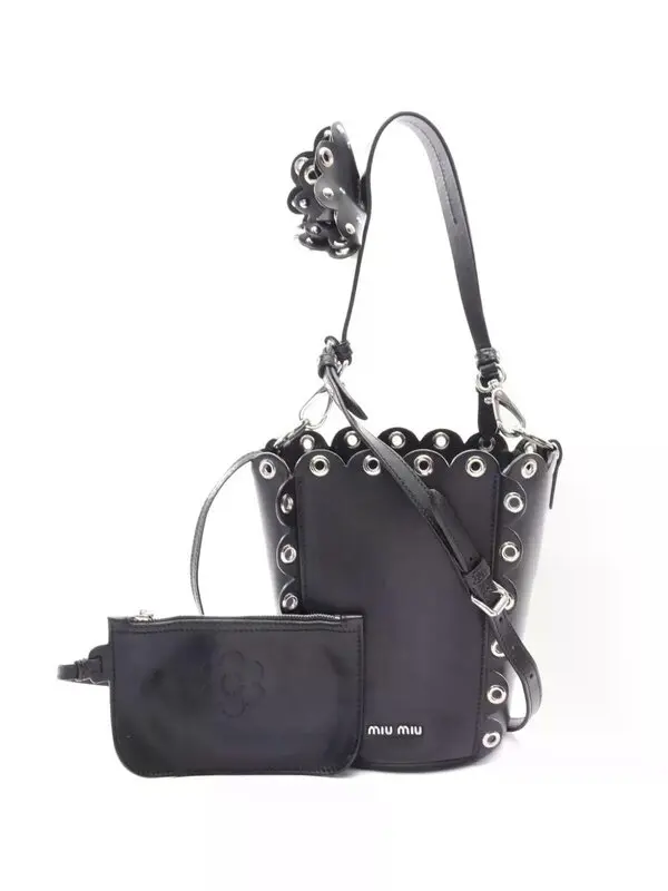 Miu Miu Leather Eyelet-embellished Bucket Bag - Black