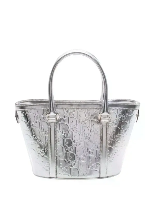 Dior Oblique Patent Leather Tote Bag - Silver