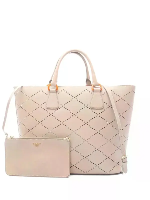 Prada 2000s Perforated Leather Tote Bag - Neutrals