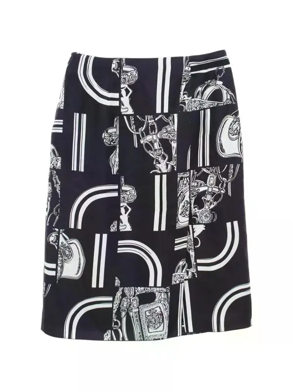 Hermès Silk Graphic Print Midi Skirt - Blue