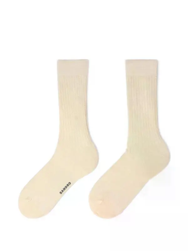 Sandro Ribbed Knit Crew Socks - Neutrals