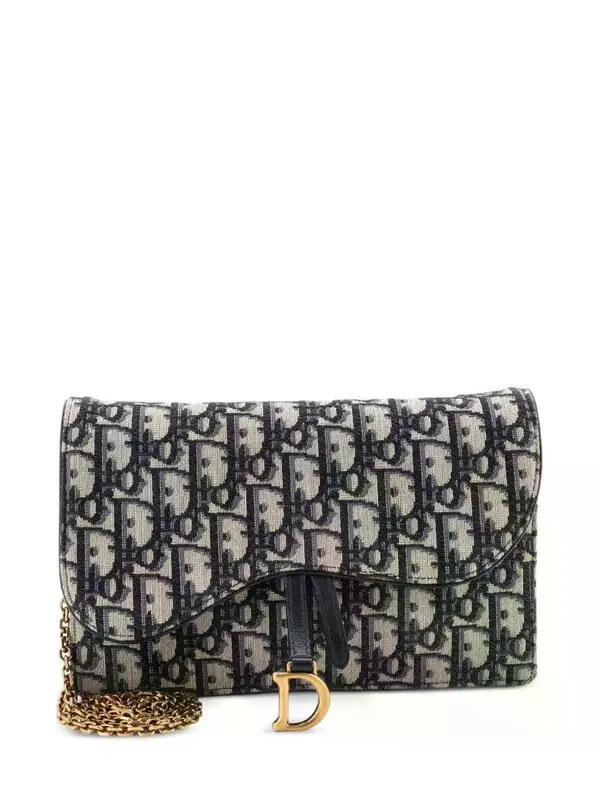 Dior Saddle Pouch Wallet On Chain Oblique Canvas Crossbody Bag - Blue