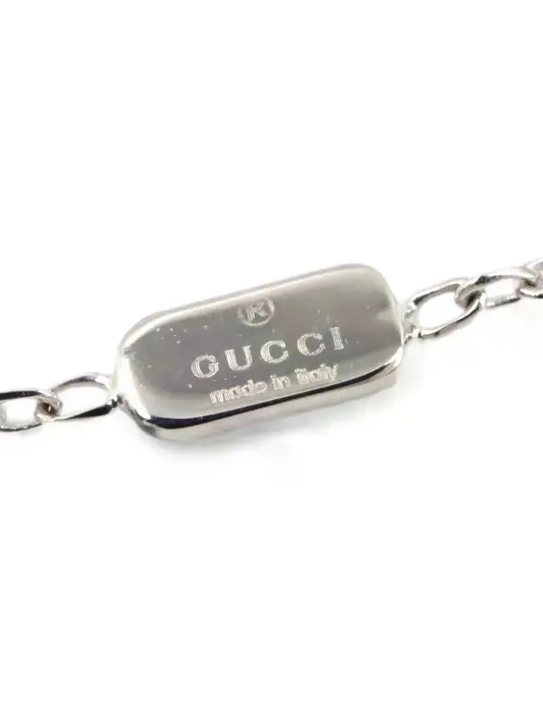 Gucci 18k White Gold Gg Engraved Pendant Necklace